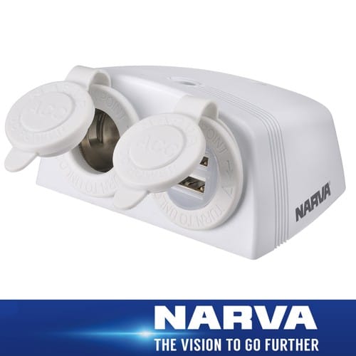 Narva 12V Heavy-Duty Twin Surface Mount Accessory/USB Sockets White 81 ...